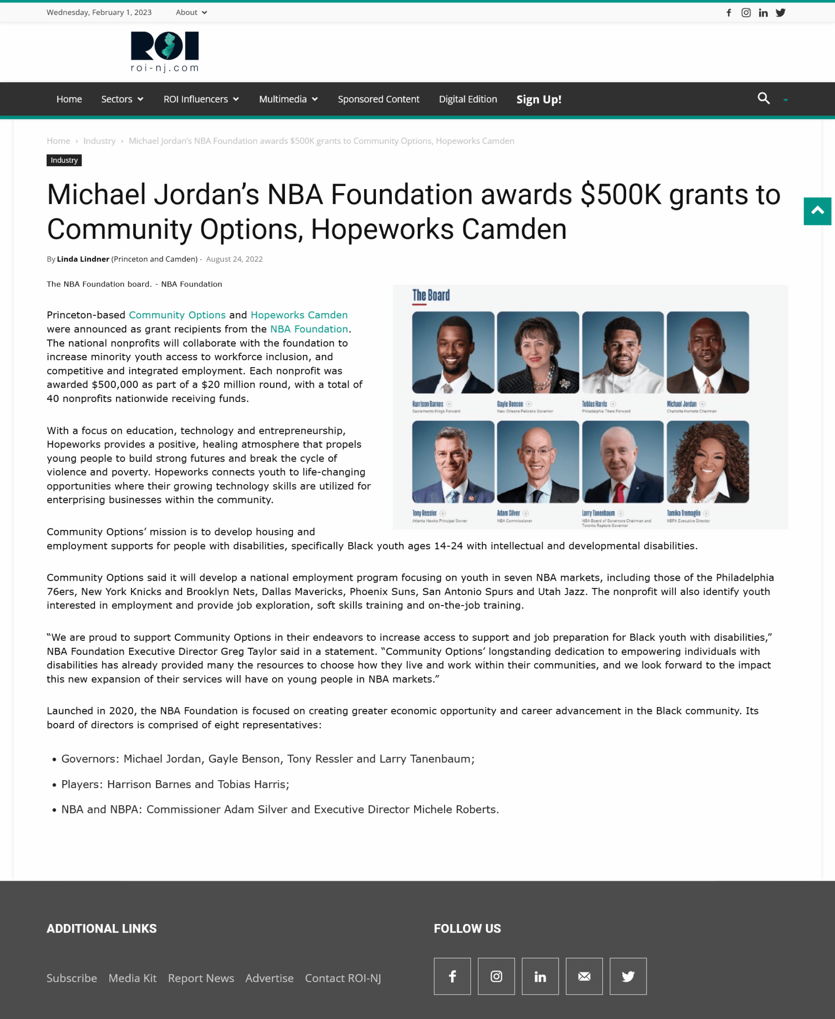 Community Options Receives NBA Foundation Grant | Community Options, Inc.